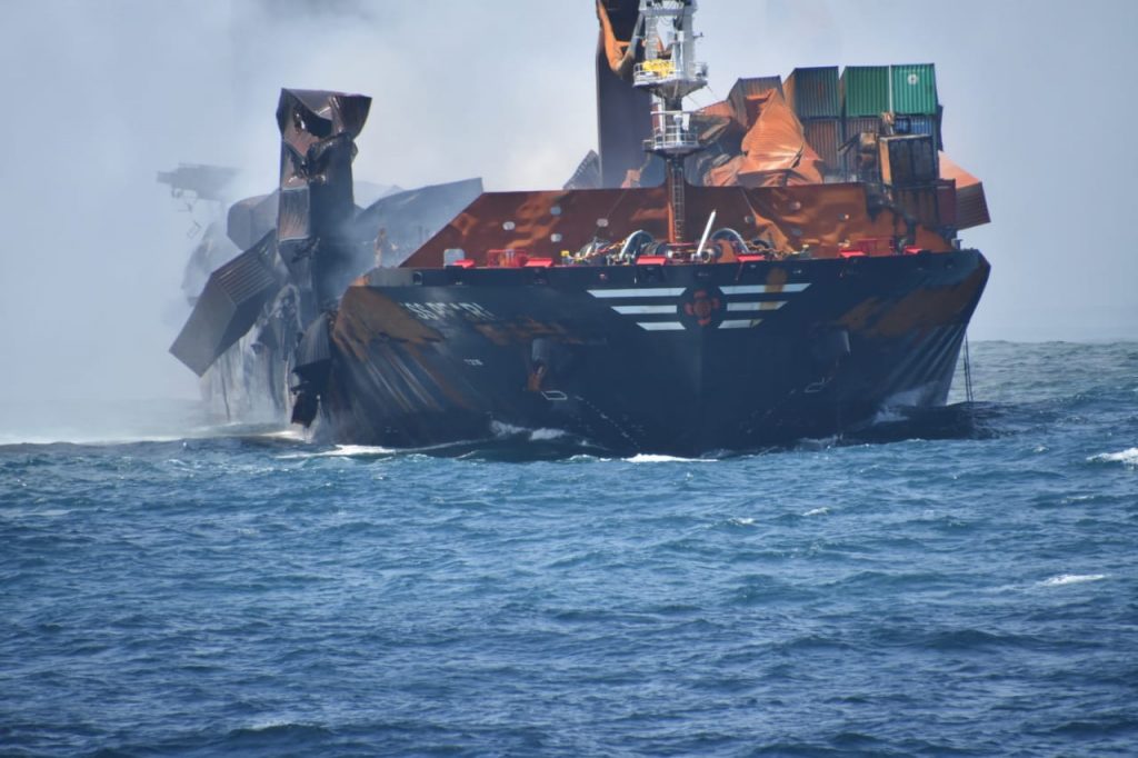 X-Press Pear hull remains intact, while firefighting operations ...