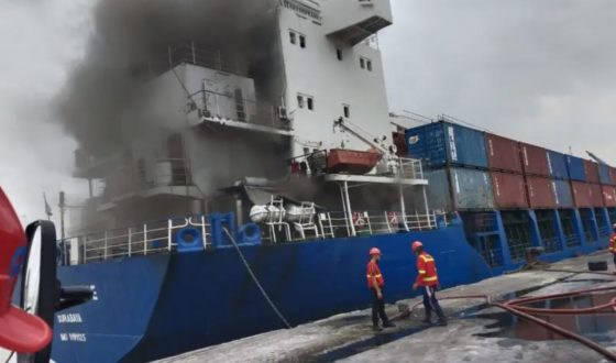 Suspected short circuit behind fire on cargo ship in Surabaya ...