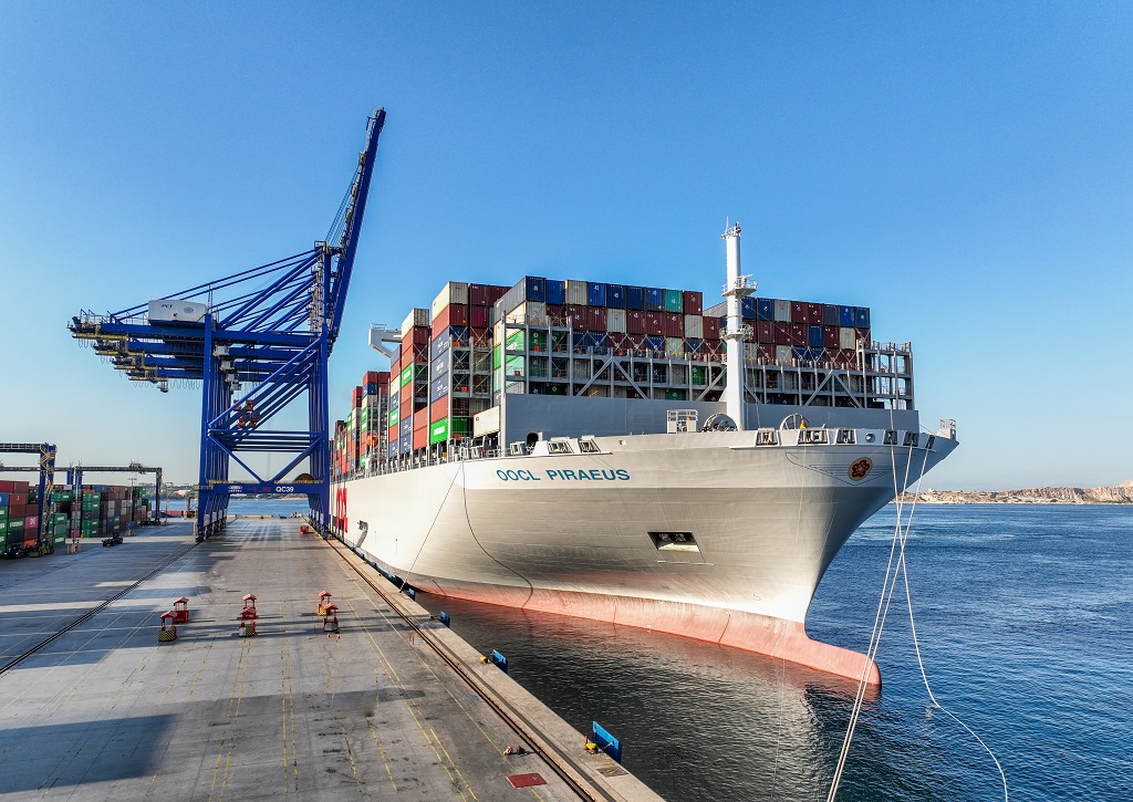 Giga container ship OOCL Piraeus arrived at Piraeus port in Greece ...