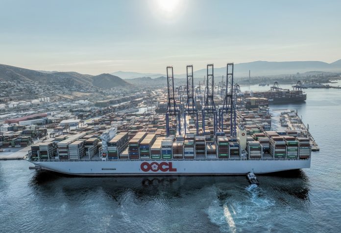 Giga container ship OOCL Piraeus arrived at Piraeus port in Greece ...