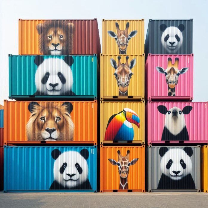 Reimagining Nature: Animals Displayed in Front of Shipping Containers ...